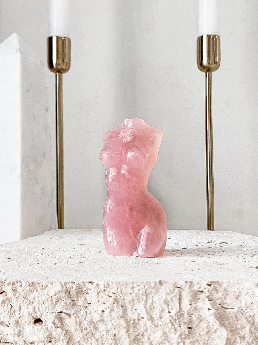 Rose quartz crystal- female body form – Beach to Bloom